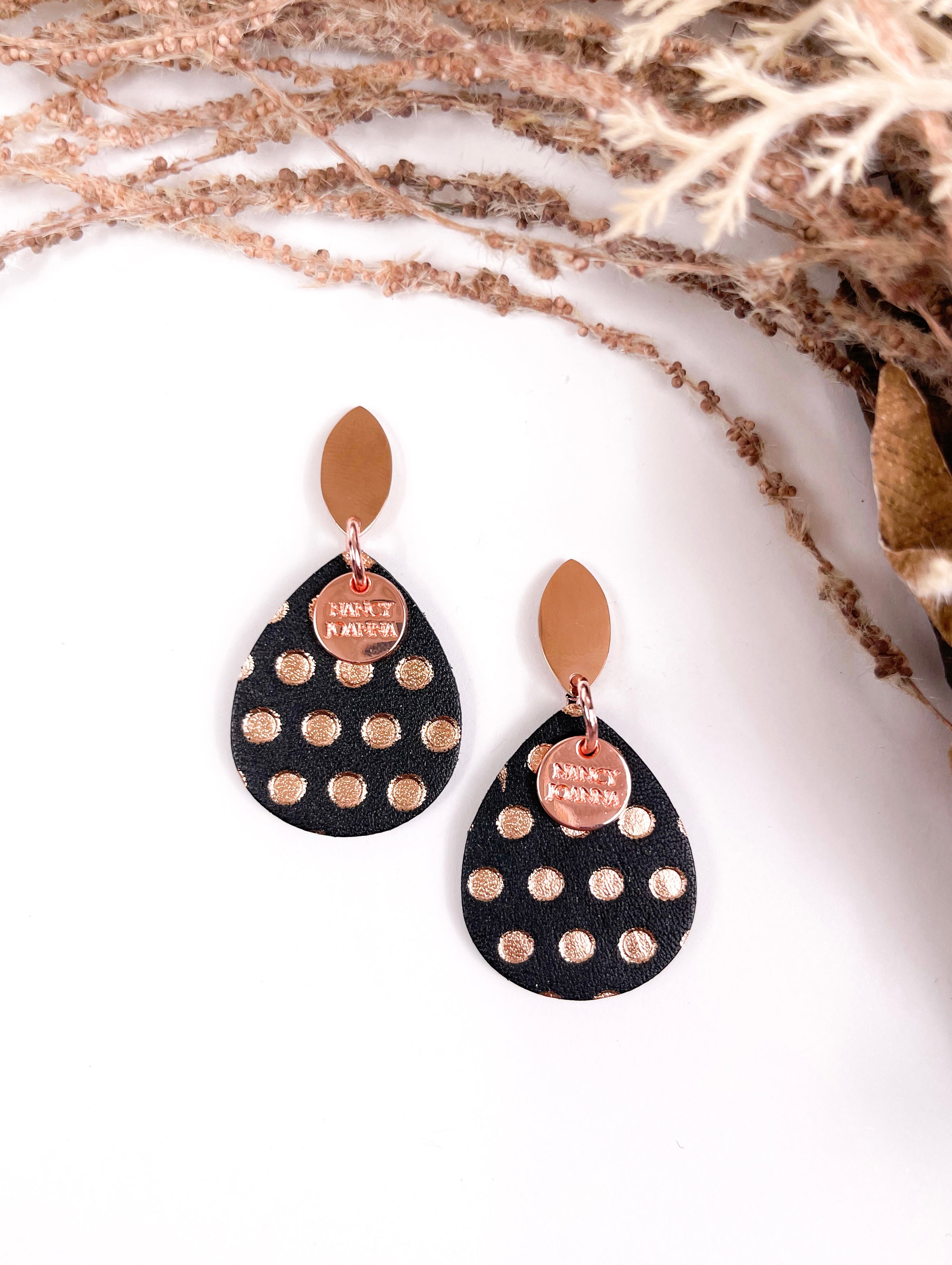 MINI Black & Rose Gold Polka Dot Drops – Nancy Joanna